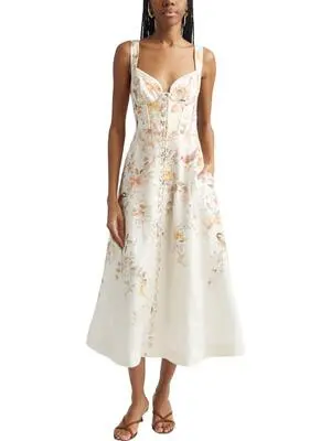 Zimmermann Luna Buttoned Linen Picnic Midi Dress - Cream Songbird
