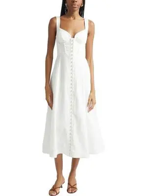 Zimmermann Luna Buttoned Linen Picnic Midi Dress - Ivory