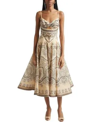 Zimmermann Kindred Spirit Luna Paisley Print Linen & Silk Midi Dress - Cream Perla Paisley
