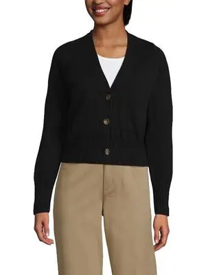 LANDS' END Drifter V-Neck Cardigan Sweater Black
