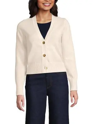 LANDS' END Drifter V-neck Cardigan Sweater - Fresh Ivory