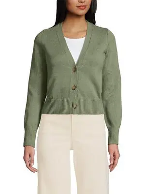 LANDS' END Drifter V-Neck Cardigan Sweater Sage