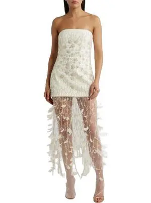 DELFI COLLECTIVE Salma Bead & Feather Strapless Gown - Cream