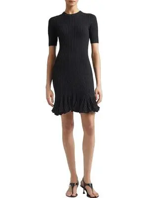 Proenza Schouler Leandra Short Sleeve Rib Sweater Dress - Black