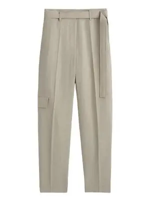 Cos Belted Linen Barrel-leg Pants - Beige