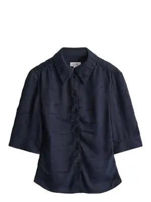 Cos Gathered Crinkled Shirt - Navy