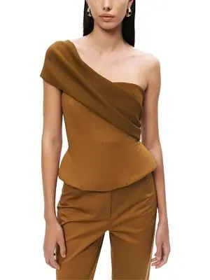 NOCTURNE One-Shoulder Draped Gabardine Bustier Camel