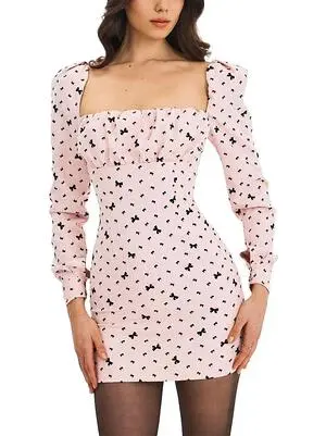 MISS CIRCLE NEW YORK Perla Velvet-embossed Mini Dress With Bow Detail - Pink