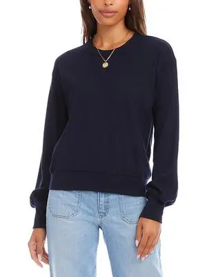 Karen Kane Long Sleeve Ribbed Top - Navy