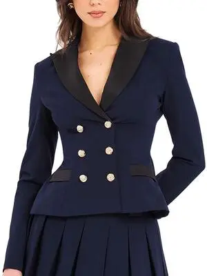 MISS CIRCLE Nasia Double Breast Backless Blazer - Navy Blue