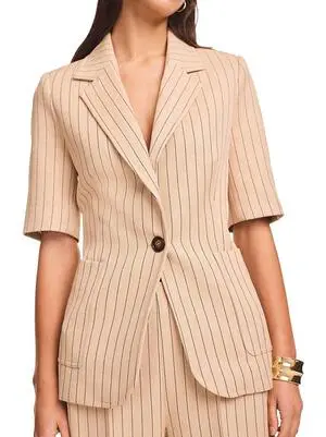 Mint Velvet Pinstripe Short Sleeve Blazer - Camel