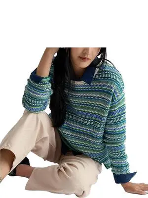 SEASALT CORNWALL Betony Striped Sweater - Paving Path Bright Green Multi