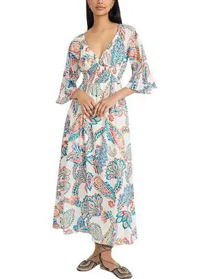 THE GOOD JOURNEY Wide Sleeve Maxi Dress - Ivory/ Coral