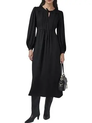GHOST LONDON Layla Crepe Midi Dress With Tie Neck - Black