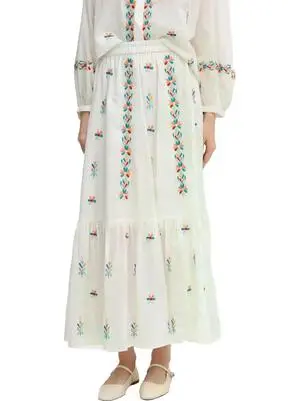 LA PETITE FRANÇAISE Jamal Embroidered Tiered Maxi Skirt - White