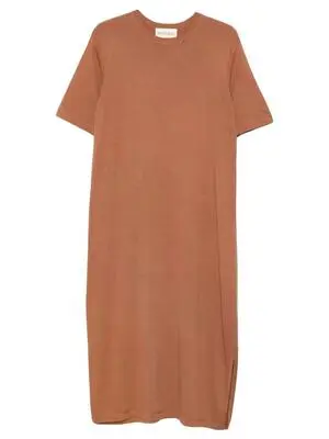 Eric Bompard Short-sleeve Midi Dress With Slit - Brown