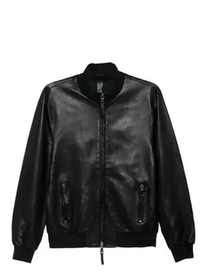 THE JACK LEATHERS Zip-up Leather Bomber Jacket - Black