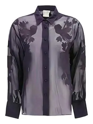 FORTE_FORTE Floral-embroidered Organza Shirt - Purple