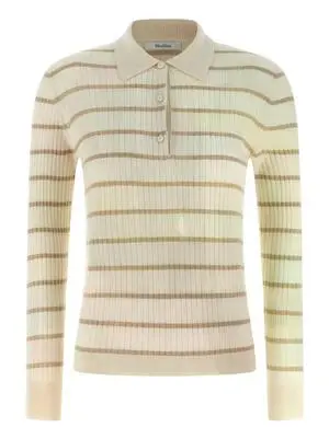 Max Mara Ribbed Striped Polo Top - Neutrals