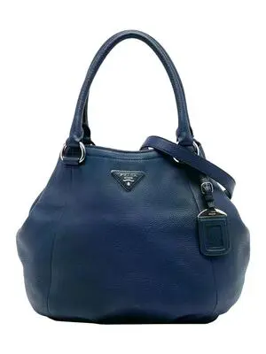 Prada Vittelo Daino Open Convertible Satchel Tote - Blue