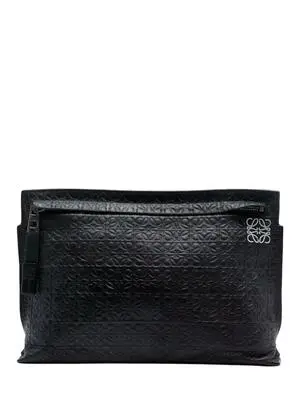 Loewe 2010 Embossed Anagram Leather Repeat T Clutch - Black