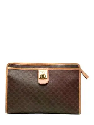 Celine 2014 Macadam Coated Canvas Clutch - Brown