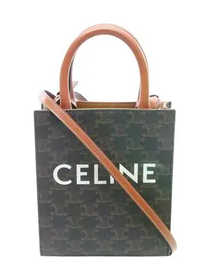 Celine 2018-2025 Mini Triomphe Coated Canvas Vertical Cabas Satchel - Brown