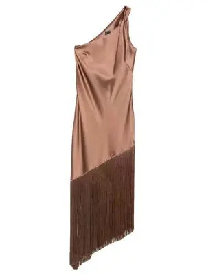Pinko One-shoulder Fringed Dress - Brown