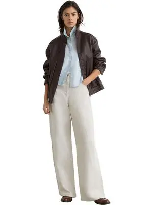 REISS Lyocell-linen Wide-leg Trousers - Neutral