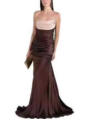 RHEA COSTA Zahra Draped Maxi Dress - Brown
