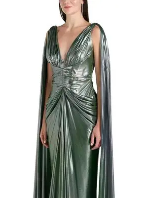 RHEA COSTA Layla Draped Cape Maxi Dress - Green