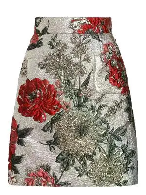 Dolce & Gabbana Floral-embroidered Mini Skirt - Silver