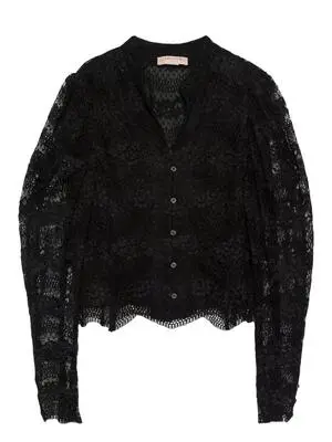 TWINSET Lace Button Down Blouse - Black