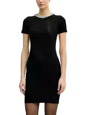 Dkny Embellished Ribbed Dress - Black