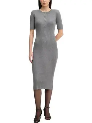 Dkny Button Ribbed Dress - Grey