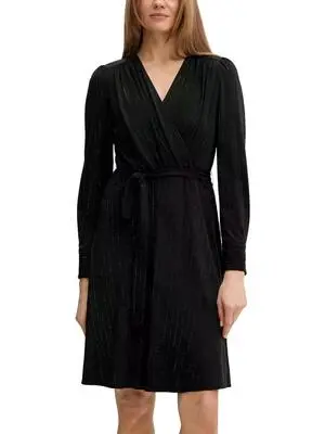 Dkny Tie Waist V-neck Dress - Black