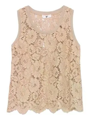 TWINSET Lace Top With Scalloped Hem - Neutrals