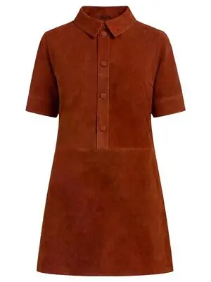 YVES SALOMON Buttoned Lambskin Mini Dress - Brown