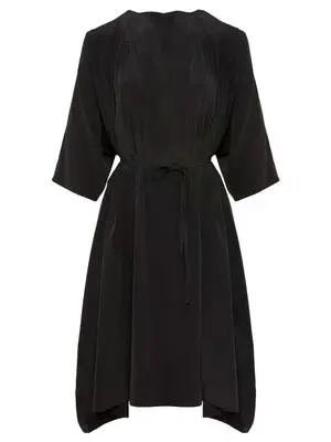 YVES SALOMON V-neck Tie Silk Midi Dress - Black