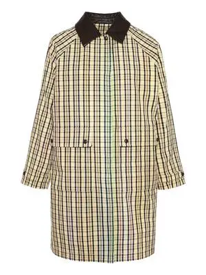 YVES SALOMON Check-pattern Coat With Leather Collar - Yellow
