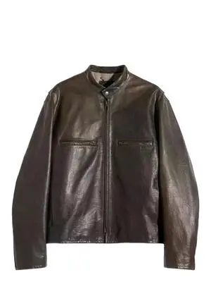 LEMAIRE Leather Biker Jacket - Brown