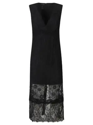 Pinko V-neck Lace Midi Dress - Black