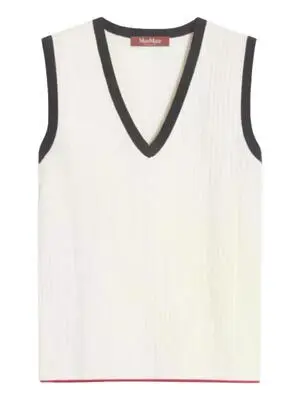 Max Mara V-neck Ribbed Knit Sleeveless Top - Neutrals