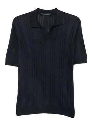 Tagliatore Ribbed V-neck T-shirt - Blue