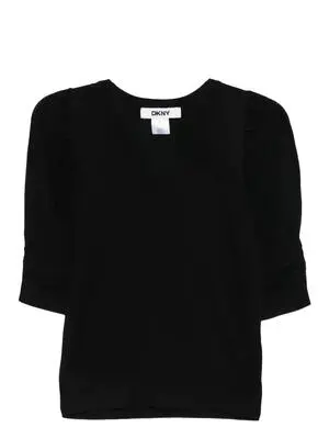 Dkny Twisted-sleeve V-neck T-shirt - Black