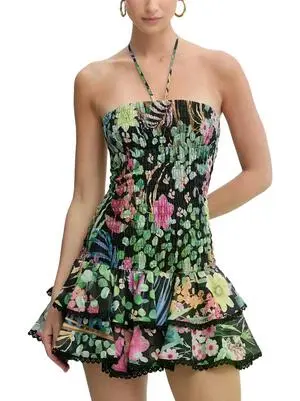 Charo Ruiz Ibiza Aeris Shirred Floral-print Dress - Black