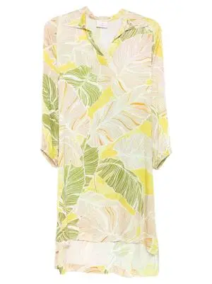 DEHA V-neck Leaf-print Dress - Yellow