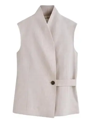 Cos Shawl-collar Belted Linen Vest - Light Beige