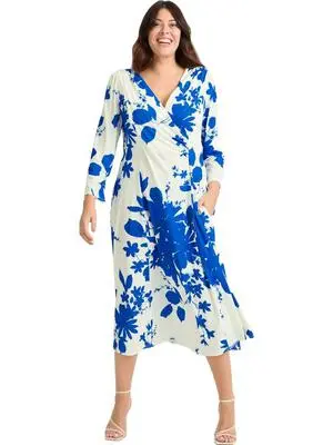 SCARLETT & JO Katie Wrap Midi Dress - Ivory Blue
