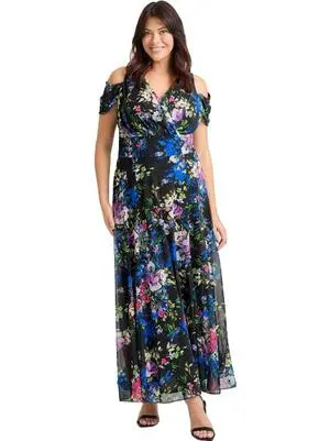 SCARLETT & JO Jasmine Cold Shoulder Maxi Dress - Black Multi
